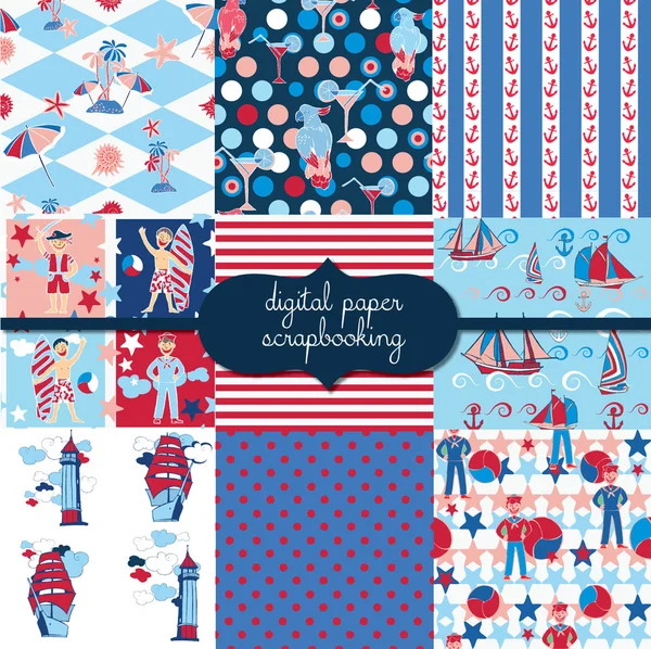 Nautical Digital Scrapbook Papers — Stock Vector © LemonPrintPaper ...