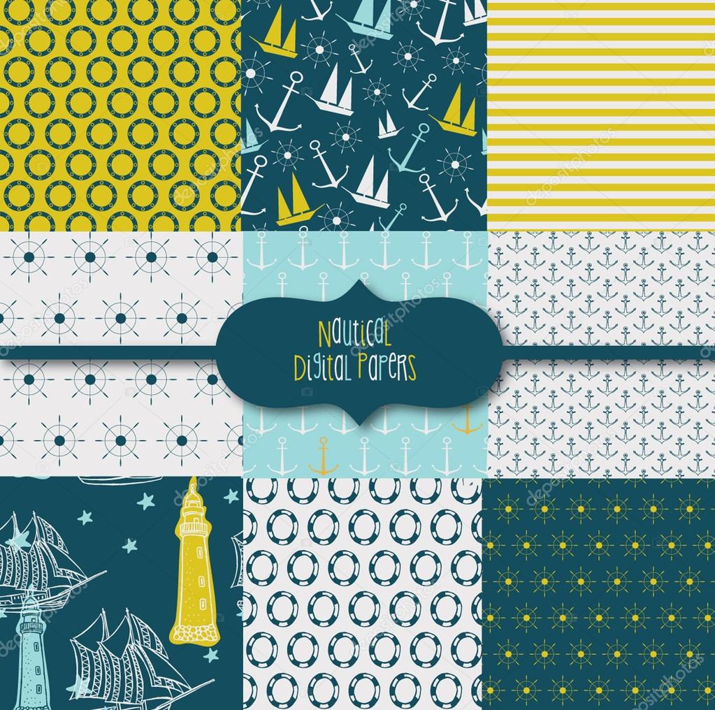 Nautical Digital Scrapbook Papers — Stock Vector © LemonPrintPaper ...
