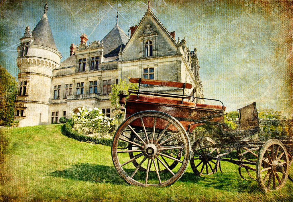 Old french castle with carriage - artistic vintage picture — Stock ...