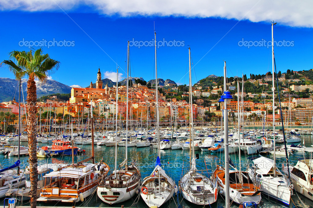 Menton - colorful port town, border France- Italy Stock Photo by ...