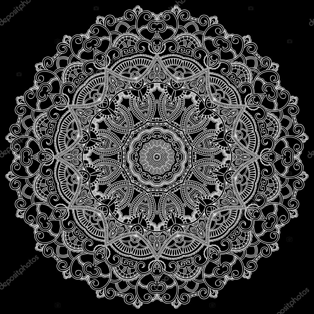 White lace circle on black background. Ornamental round Stock Vector ...