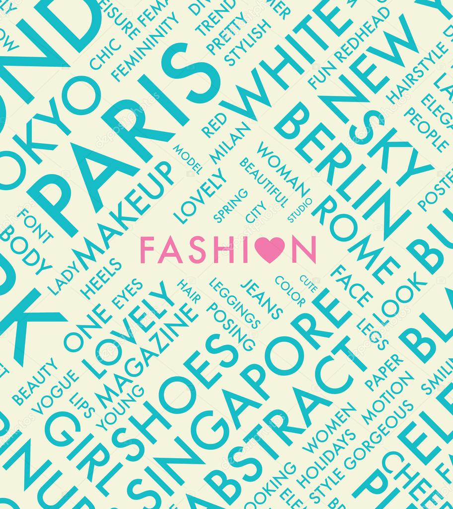 Fashion text background with heart and word cloud vector Stock Vector ...