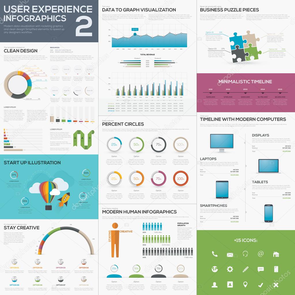 Flat awesome user experience infographic vector element set Stock ...