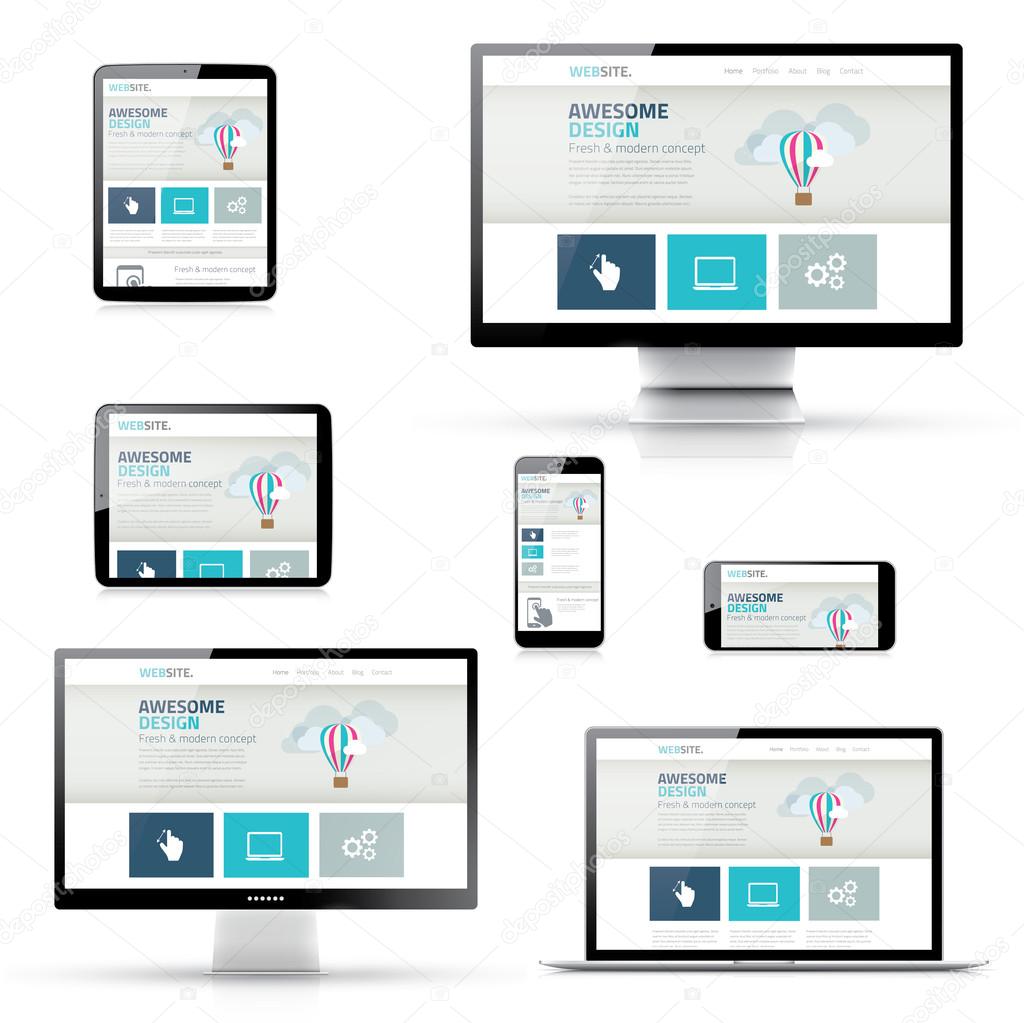 Isolated Set of Responsive Website Designs in Electronic Devices Stock ...