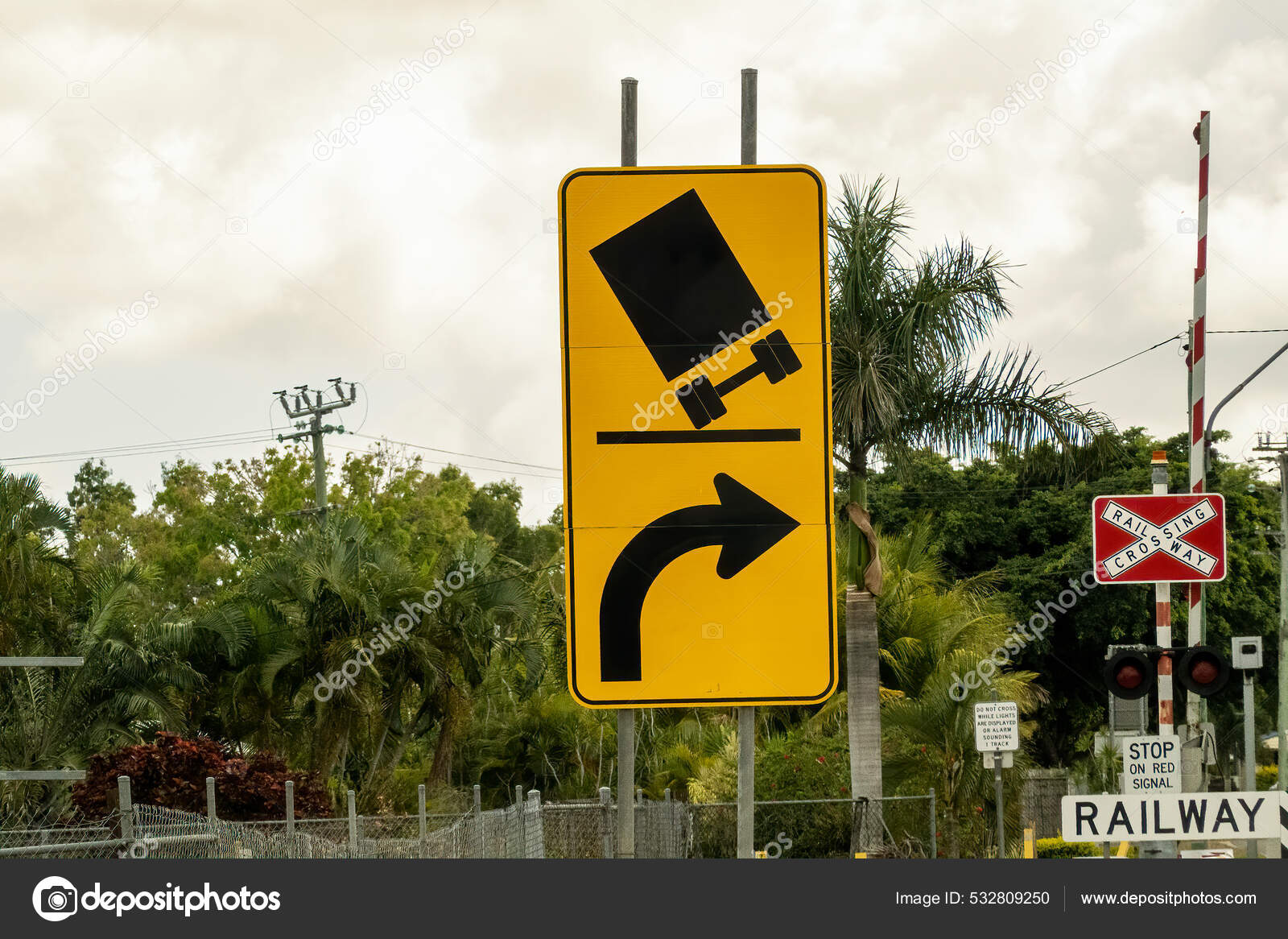 Sharp Turn Road Sign Warning Lorry Drivers Stock Photo by ...