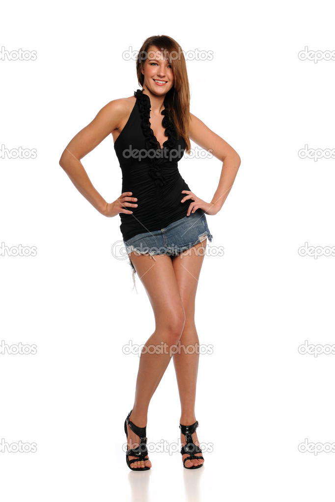 Jeune Femme Portant Une Mini Jupe En Posant — Photographie Carlosphotos
