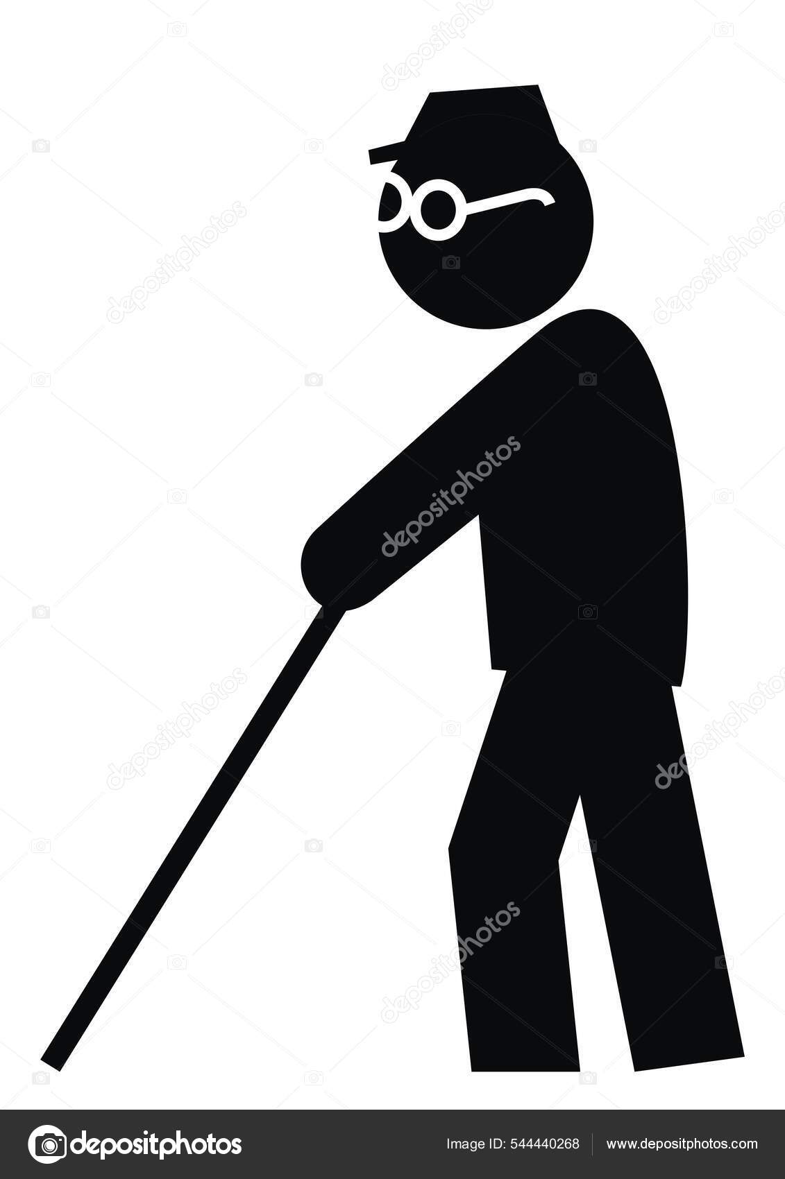 Homem Cego Com Bengala Óculos Ícone Glifo Deficiência Cegueira Gráficos ...