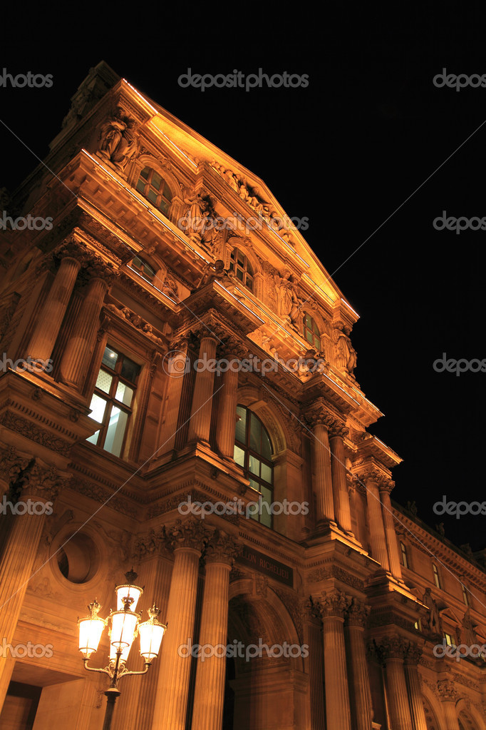 Night view of The Louvre Palace and the Pyramid, Paris, France Stock ...