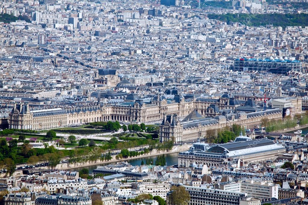 Louvre palace- aerial view from Eiffel Tower, Paris, France — Stock ...