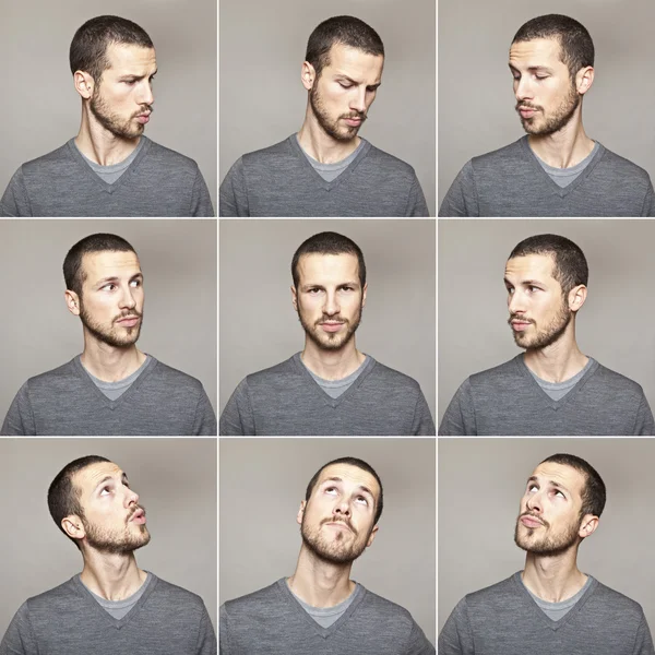 Young man funny face expressions composite isolated on white background ...