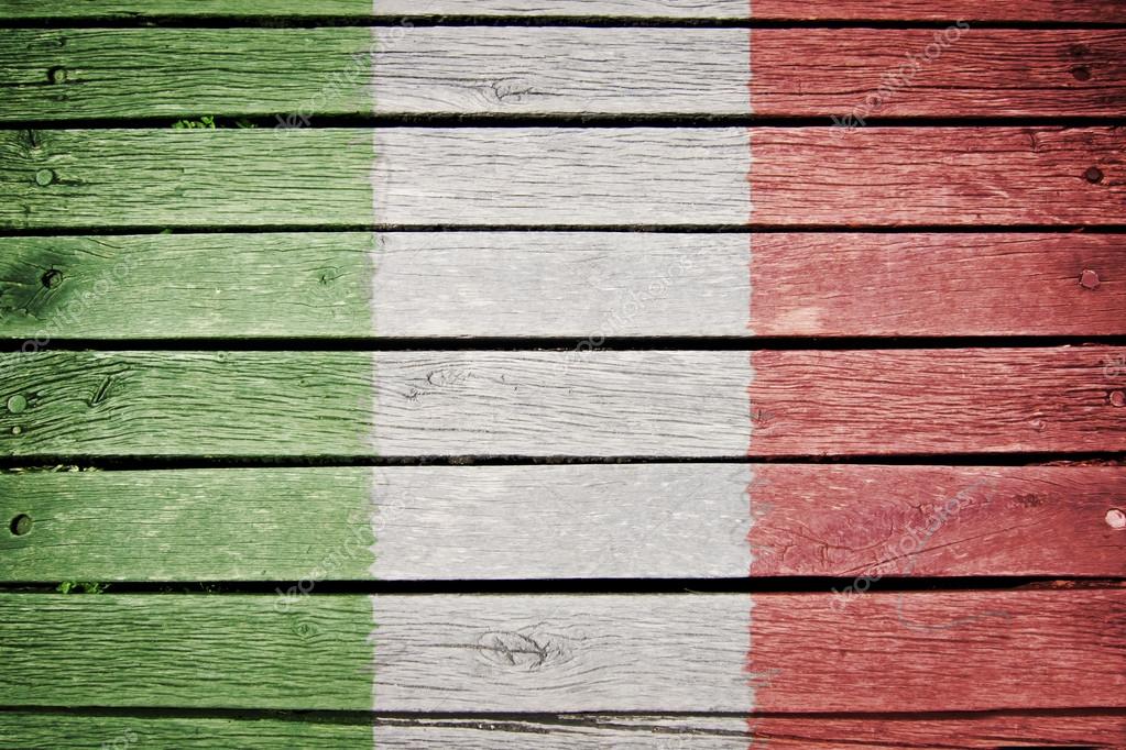 Italian flag painted on old wood plank background — Stock Photo ...