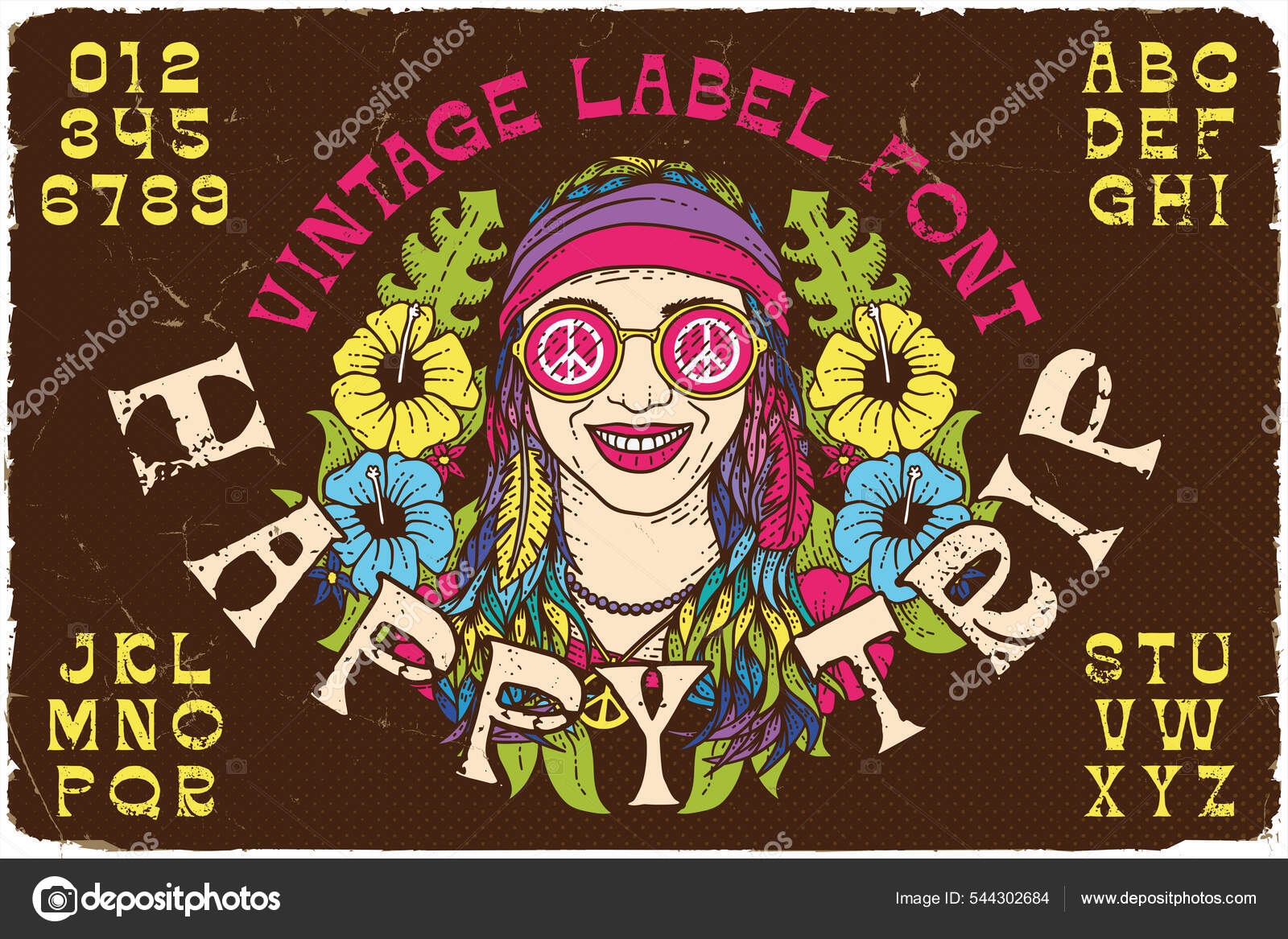 Vintage Label Font Named Happy Trip Original Typeface Any Your Stock ...