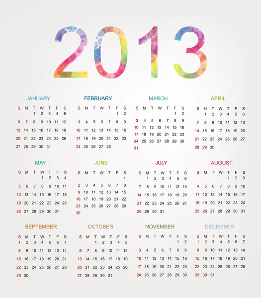 Calendar for Year 2013 — Stock Vector © _Erdem_ #12891058