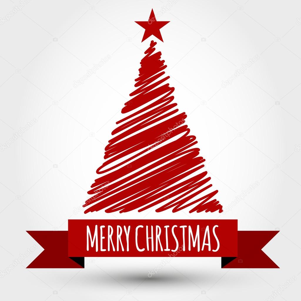 Red christmas tree from lines with ribbon Stock Vector Image by ...