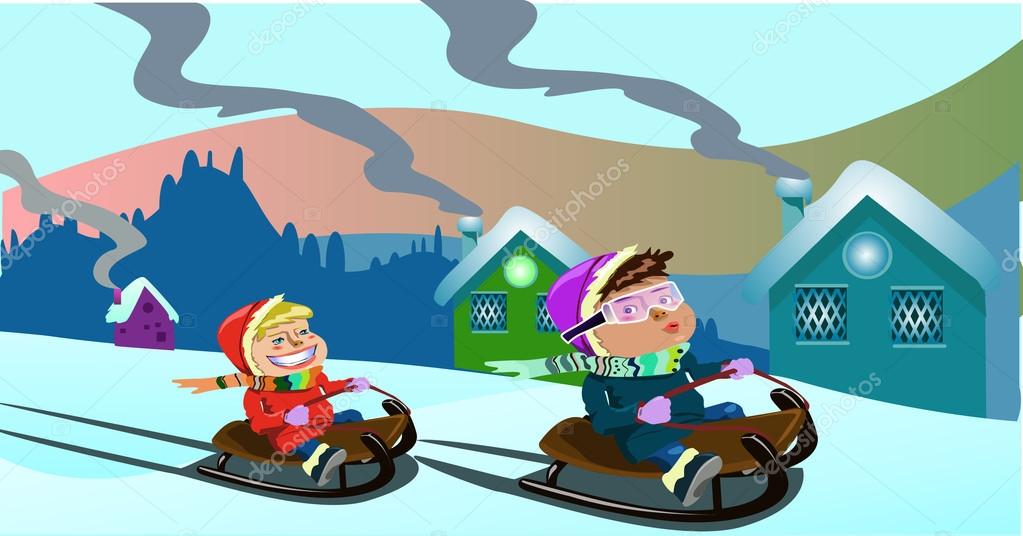 Kids on sledge christmas clip art Stock Illustration by ©kozzi2 #13525331