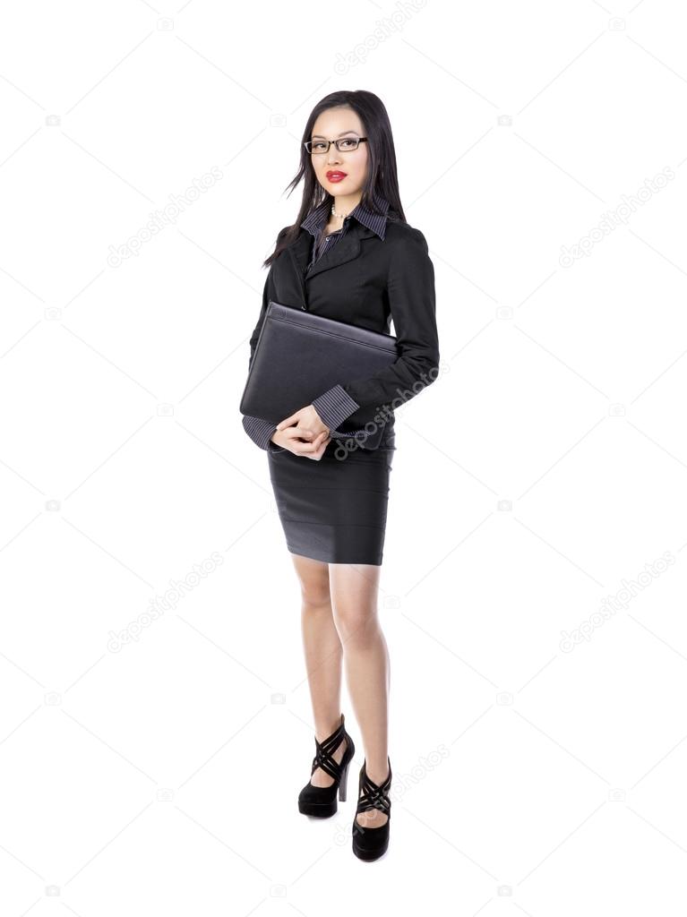 Female model wearing business attire with eyeglass Stock Photo by ...