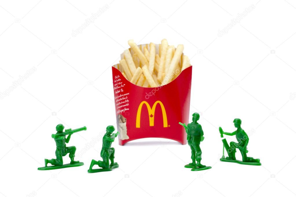 A group of soldiers attacking the box of fries Stock Illustration by ...