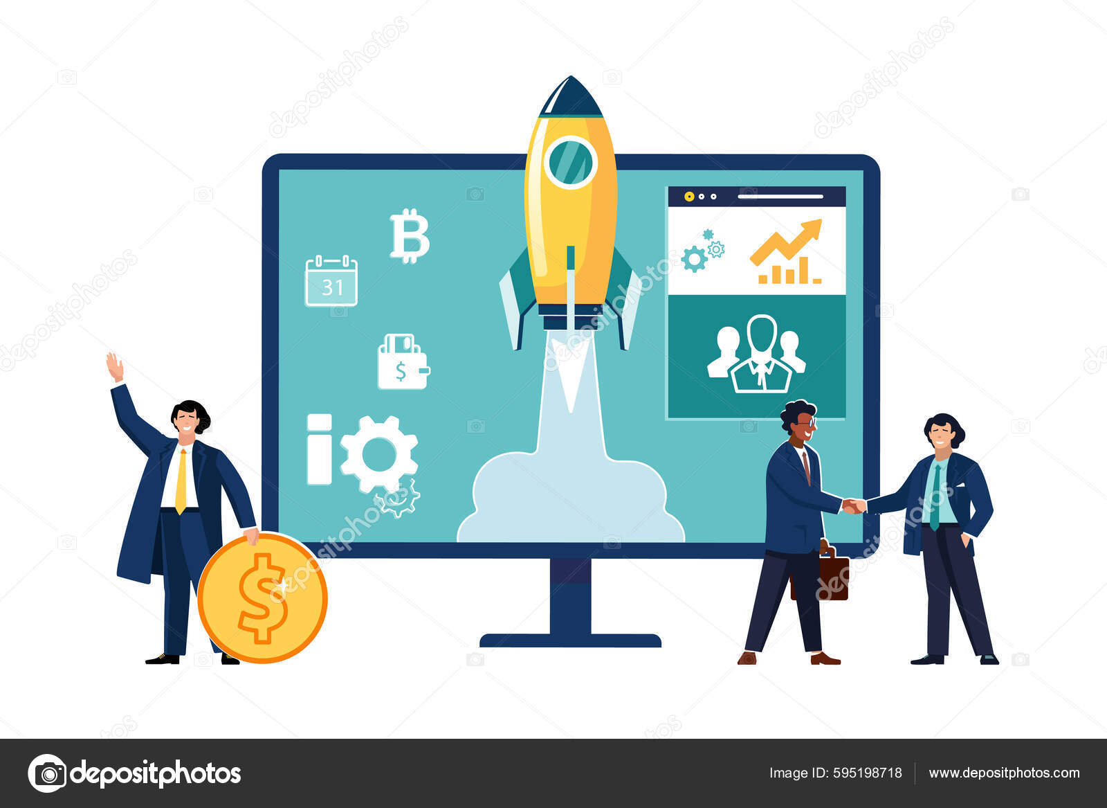 Online Rocket Launch Group Business People Put Forward Idea Start Stock ...