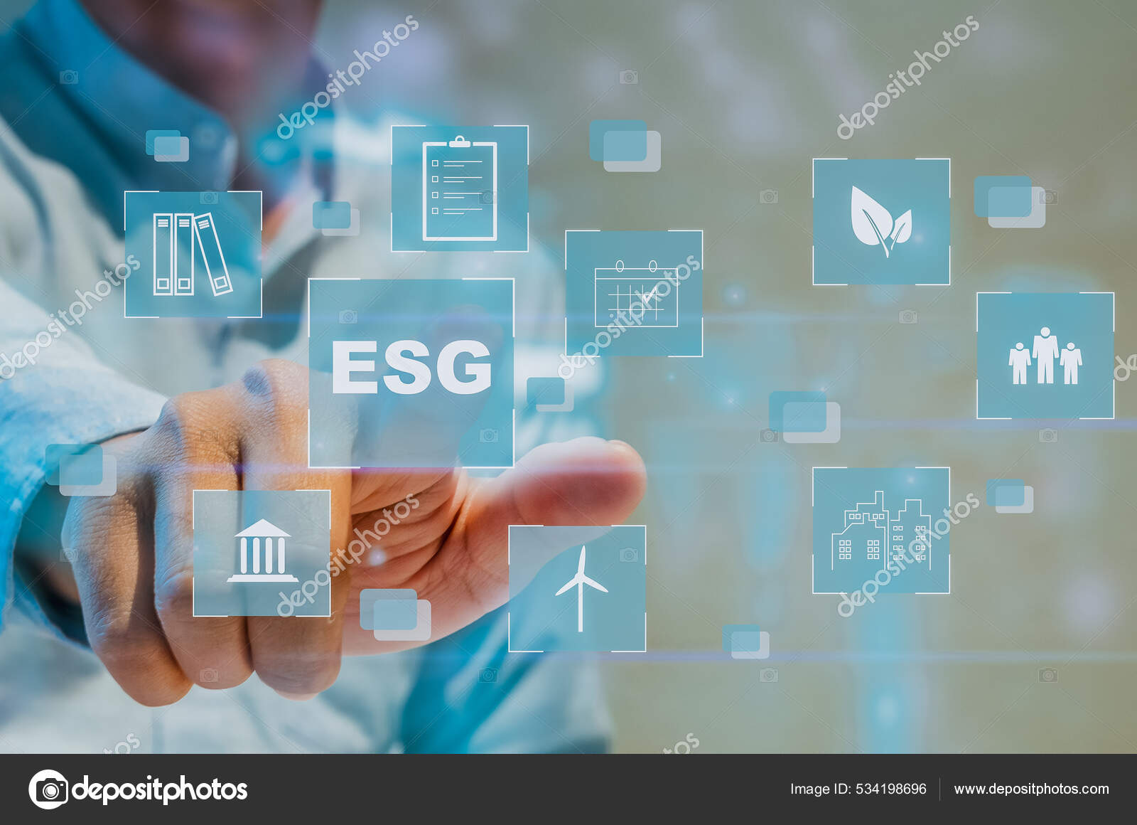 Man Hand Touching Esg Word Icon Business Virtual Interface Screen ...