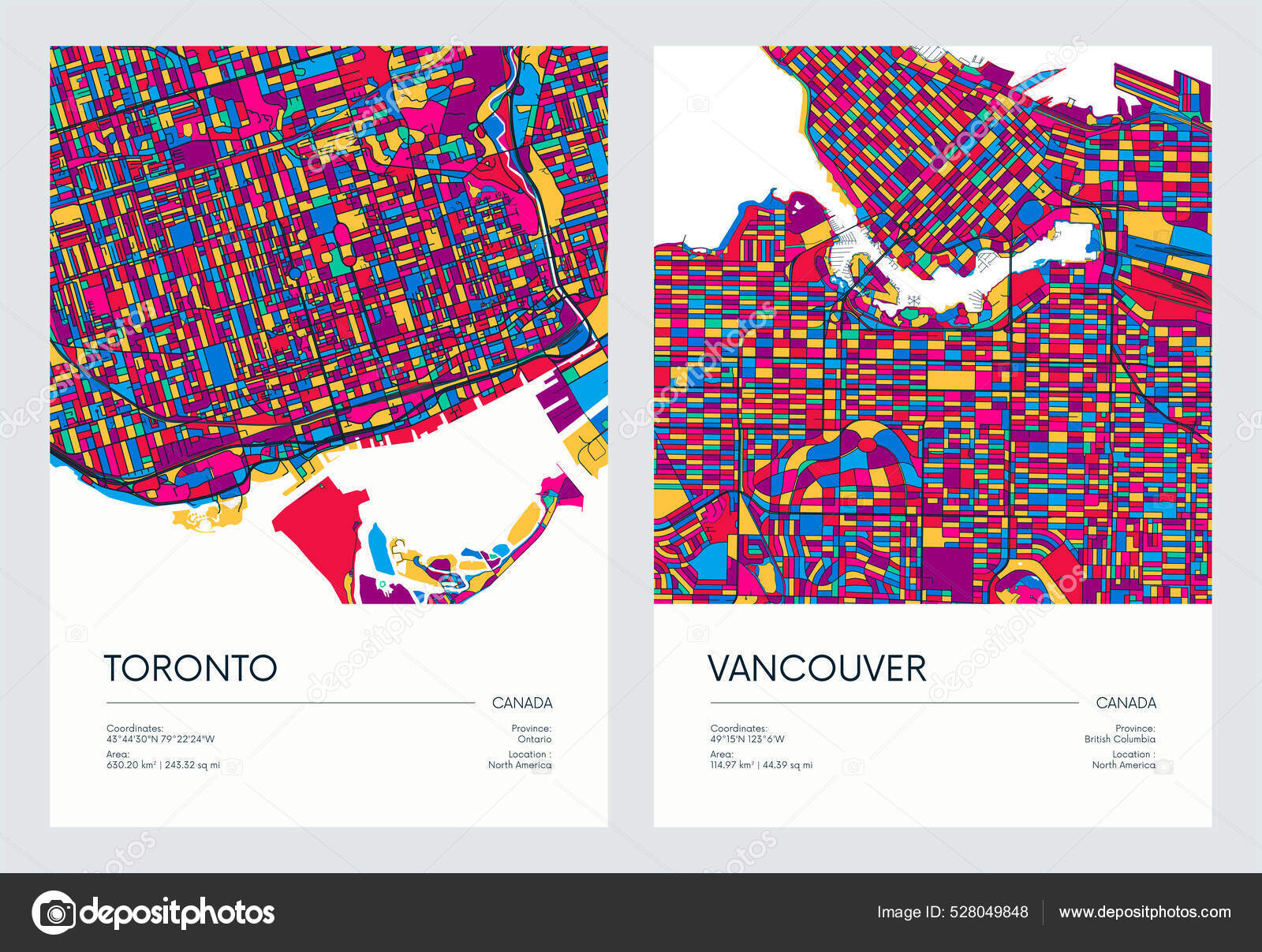 Color Detailed Road Map Urban Street Plan City Toronto Vancouver Stock ...