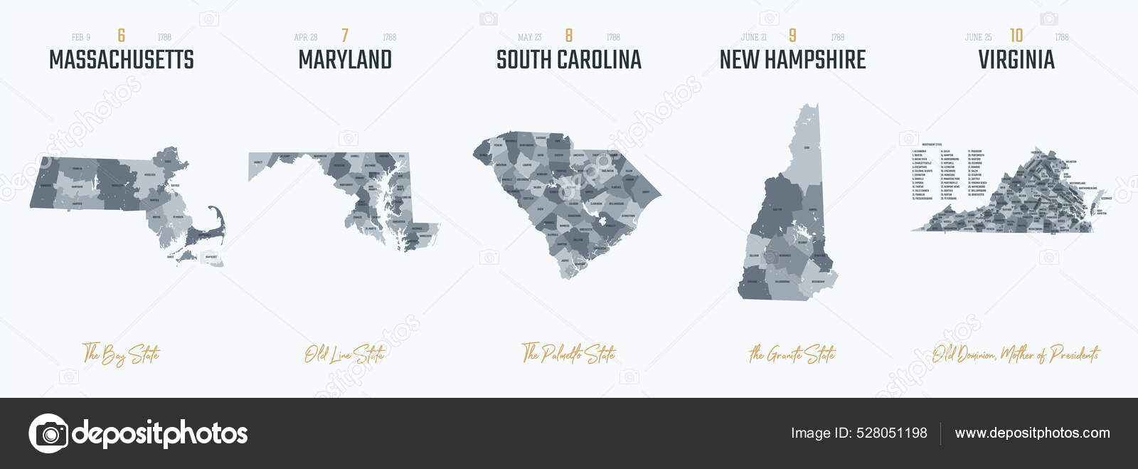 Vector Set Highly Detailed Silhouettes State Maps Divided Counties ...