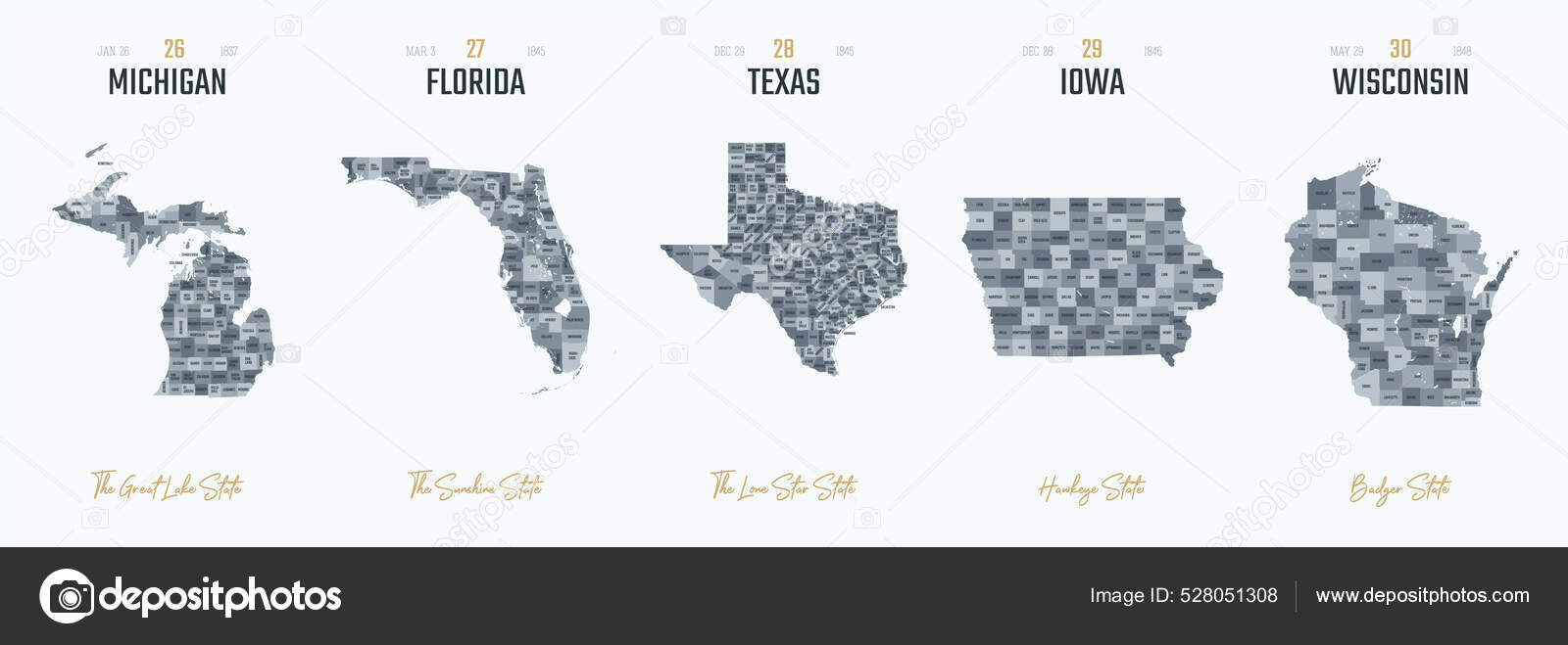 Conjunto Vectores Siluetas Altamente Detalladas Mapas Estatales ...