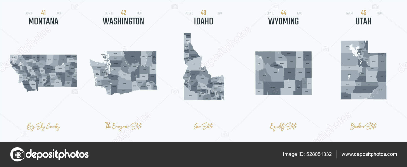 Vector Set Highly Detailed Silhouettes State Maps Divided Counties ...