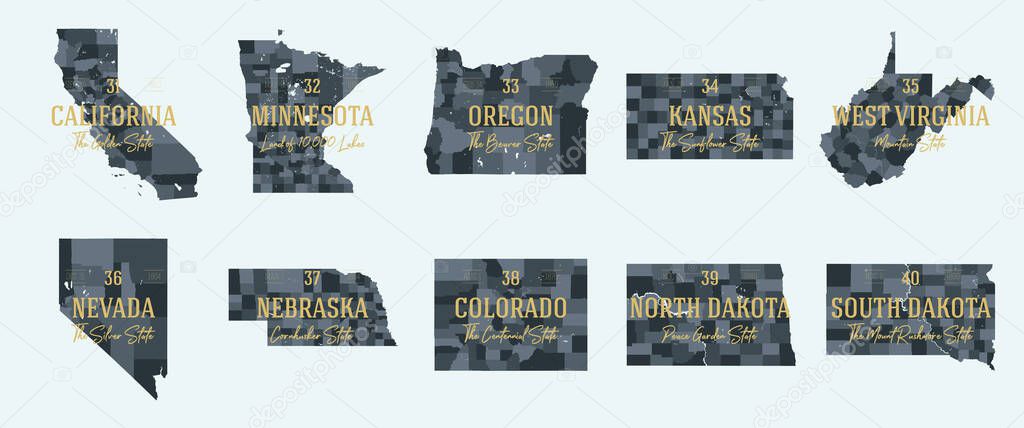 Conjunto 4 de 5 División Estados Unidos en condados, subdivisiones ...