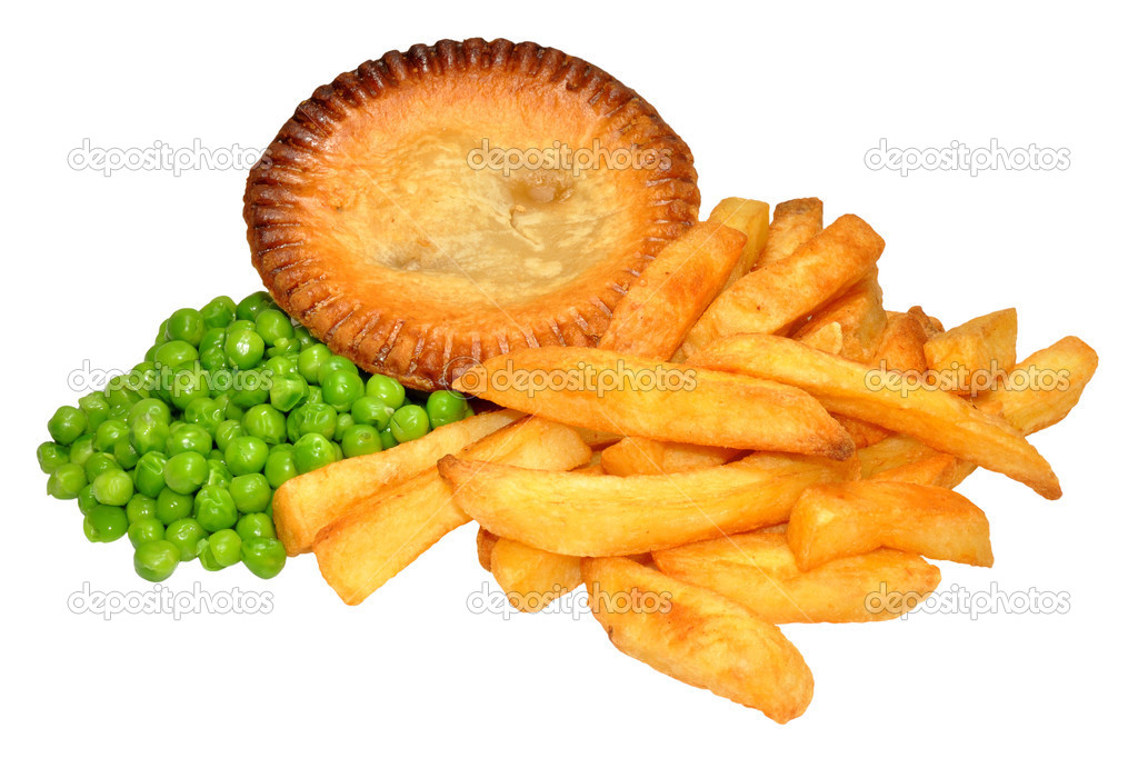 Pie And Chips With Peas — Stock Photo © philkinsey #42046317