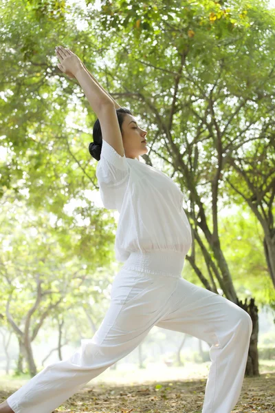 Woman doing yoga in lawn - Stock Image - Everypixel