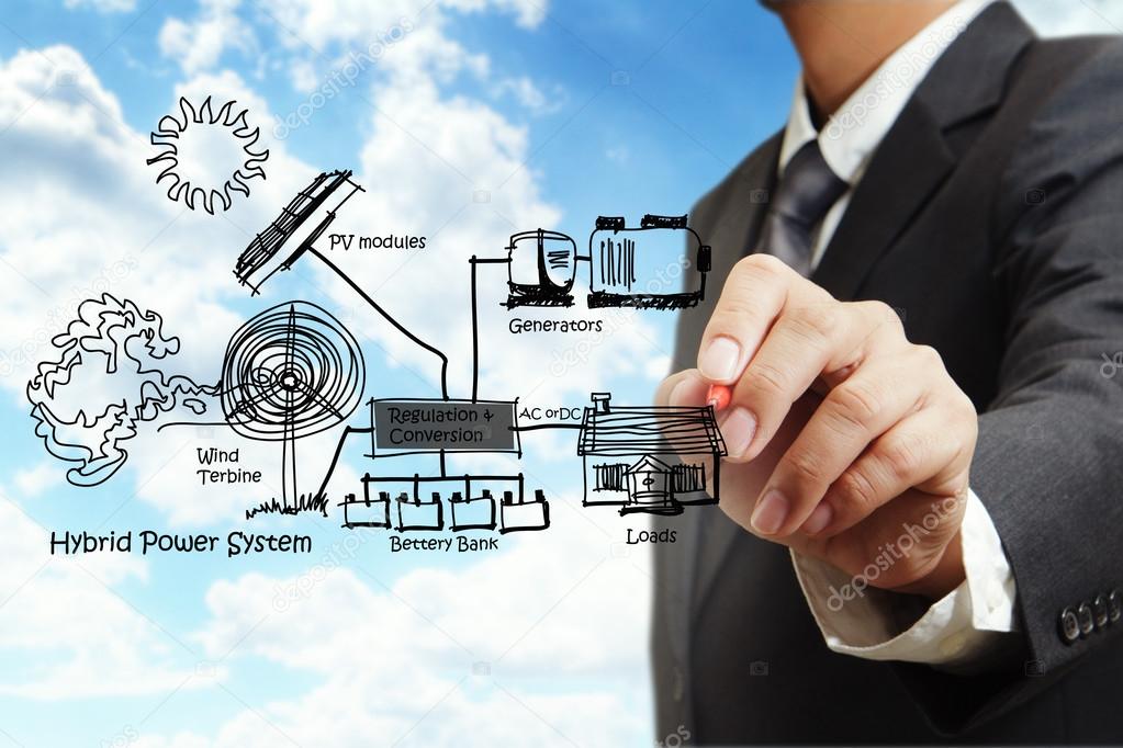 Engineer draws hybrid power system — Stock Photo © buchachon_photo ...