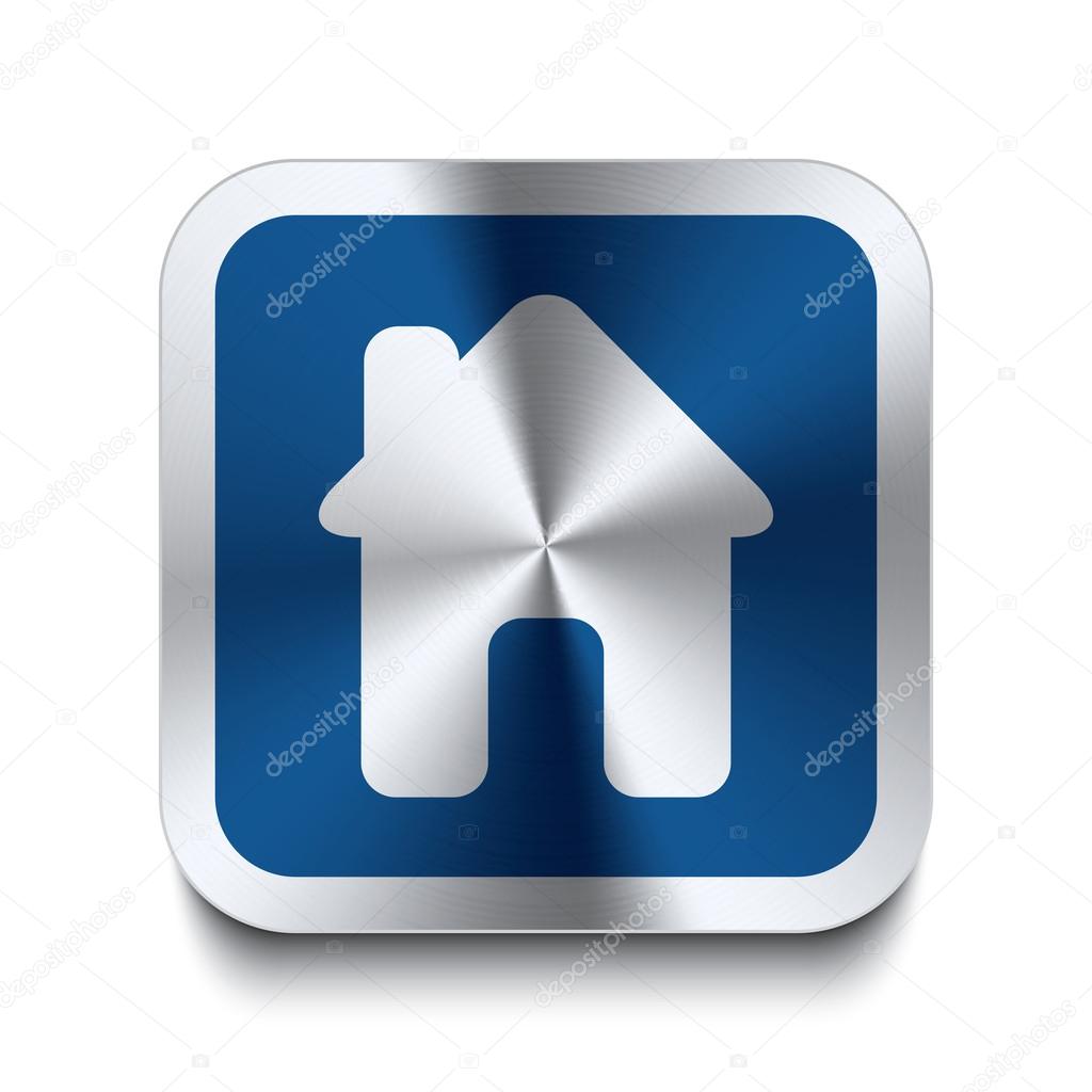 Icon: square blue house | Square metal button - blue house icon — Stock ... Icon: square blue house | Square metal button - blue house icon — Stock ...