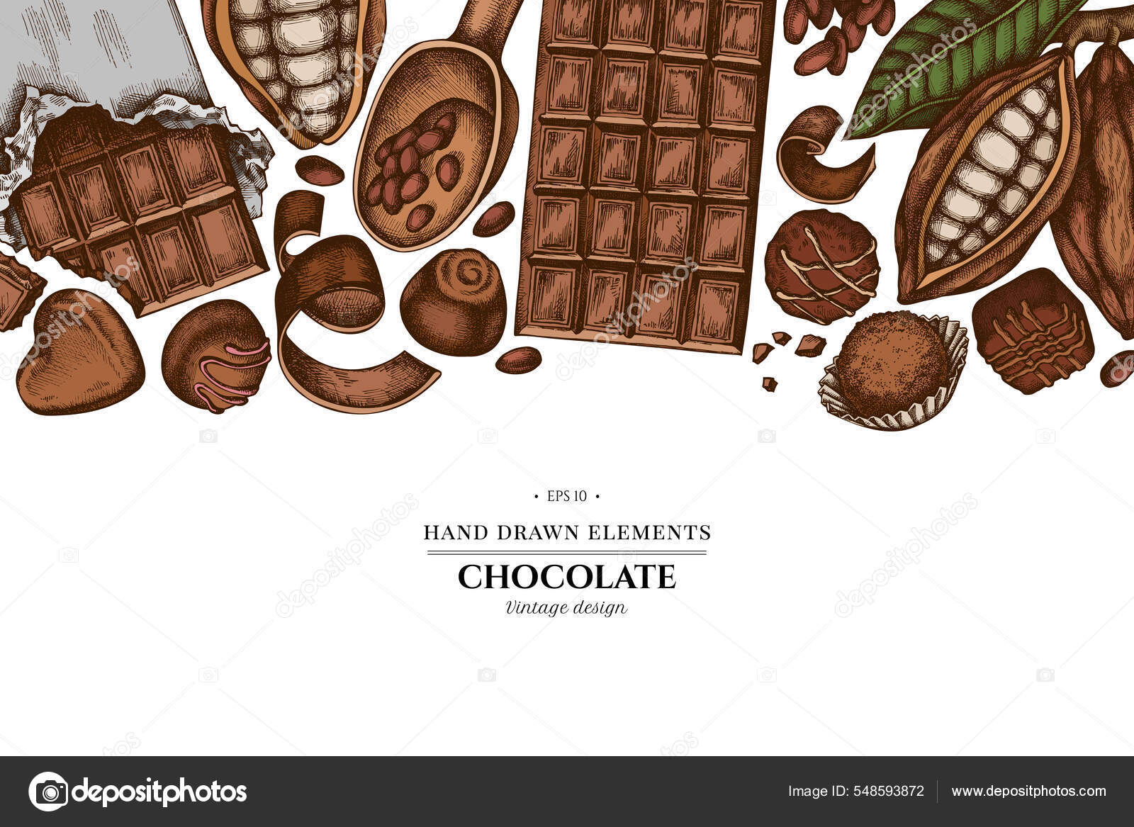 Colored elements design with cocoa beans, cocoa, chocolate, chocolate ...