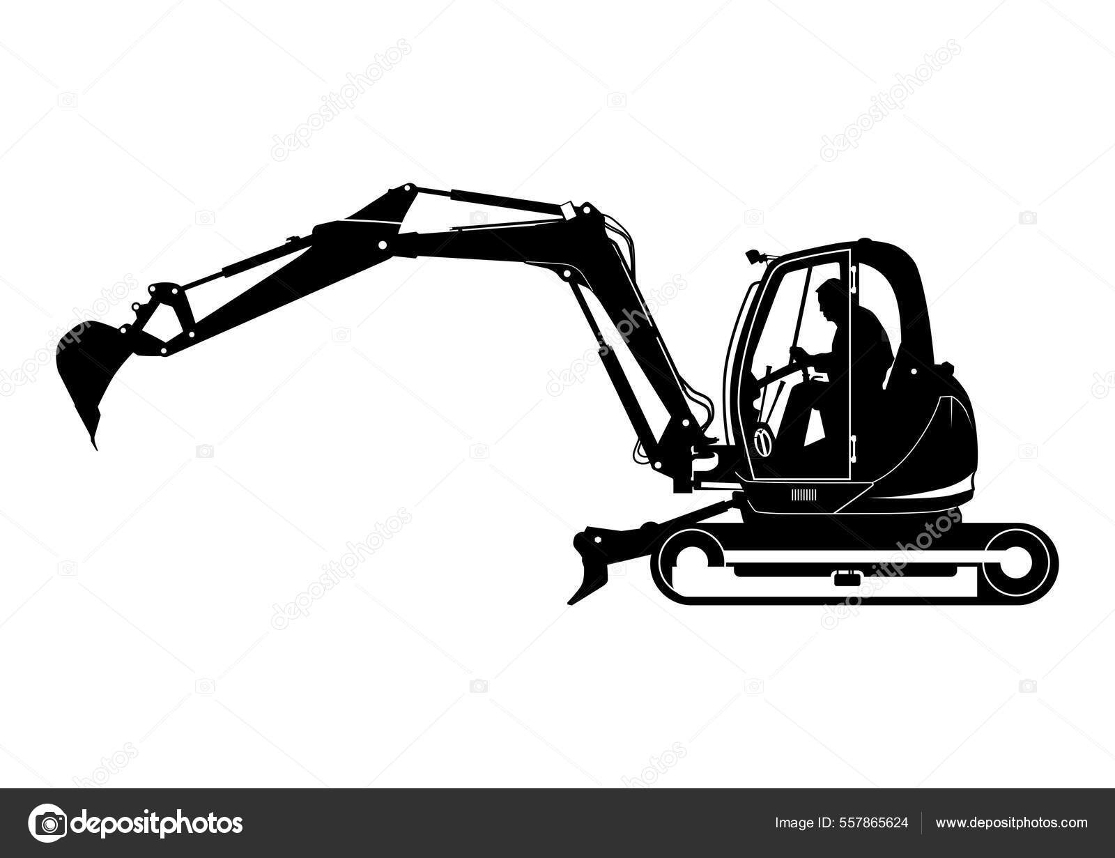 Silhouette Compact Excavator Driver Tracked Mini Excavator Side View ...
