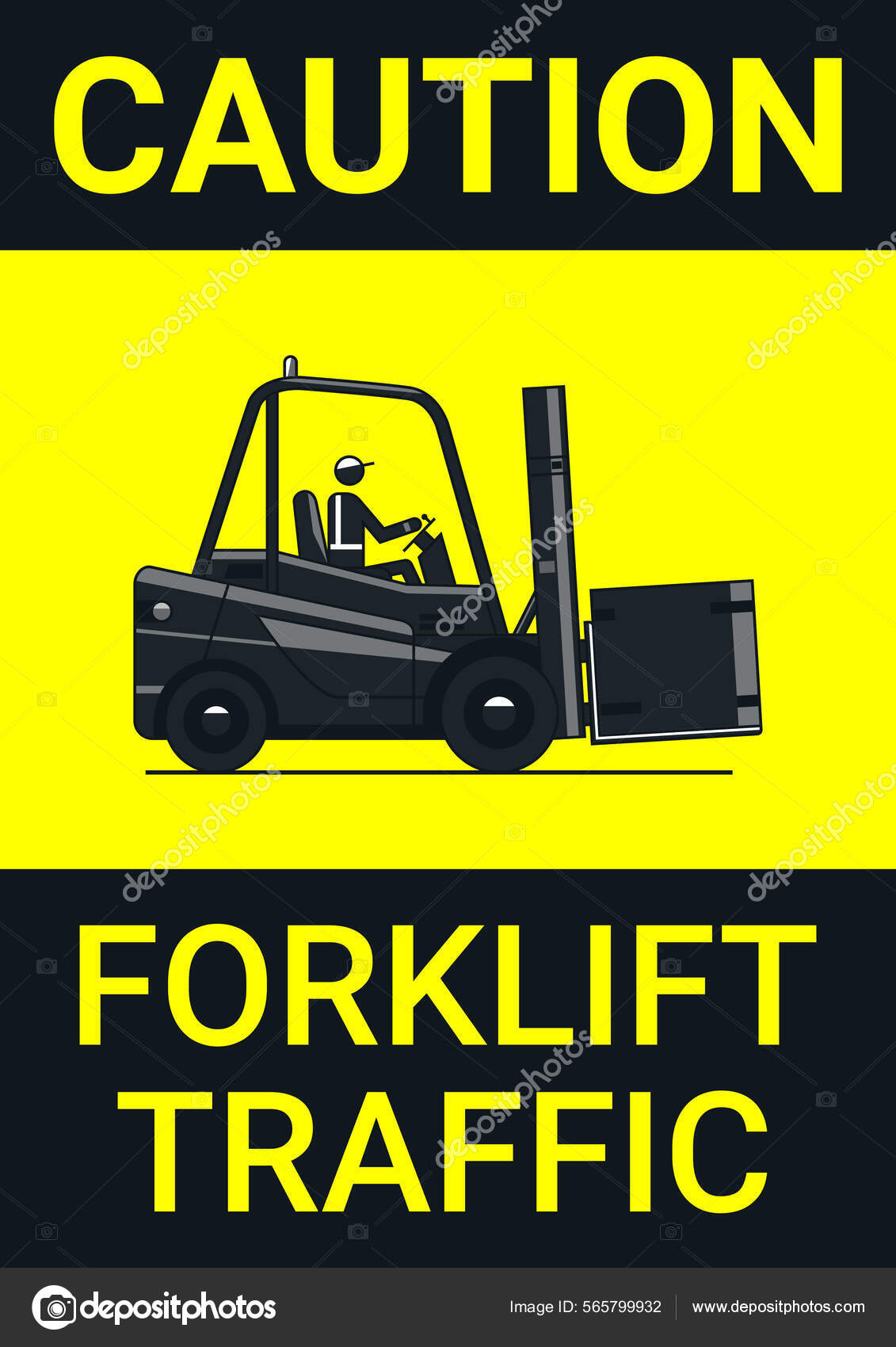 Caution Forklift Traffic Vector Forklift Safety Label Design Stock ...
