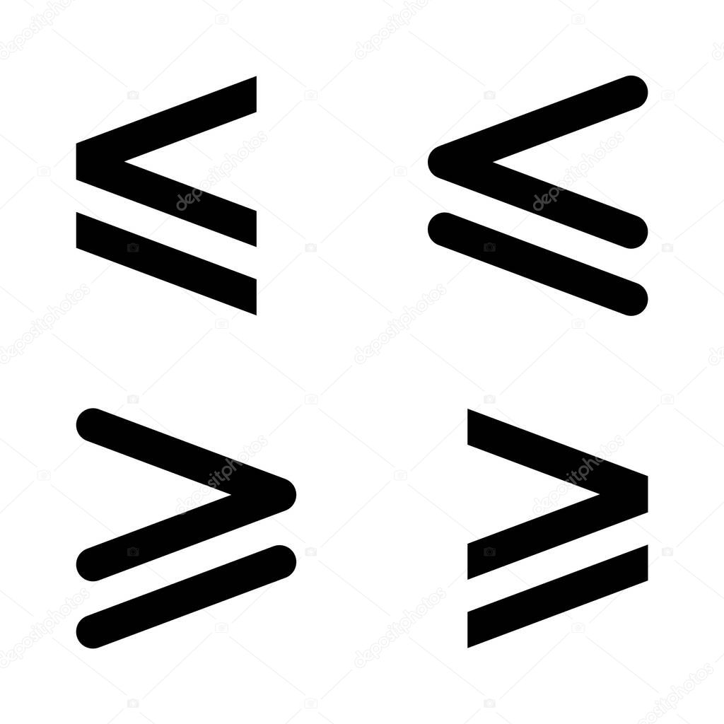 Conjunto de mayor o menor que el símbolo matemático, icono de ...