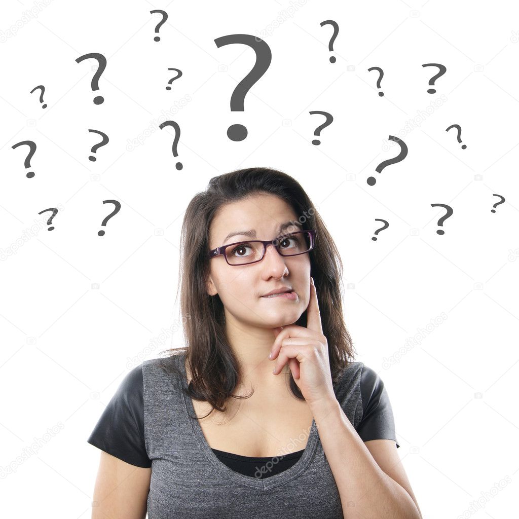 Young woman with question marks Stock Photo by ©buecax 44819775