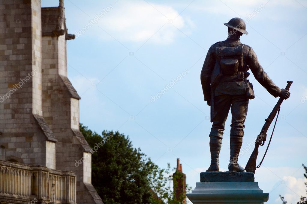 Bronze statue of a rifleman outside Winchester Cathedral Stock Photo by ...