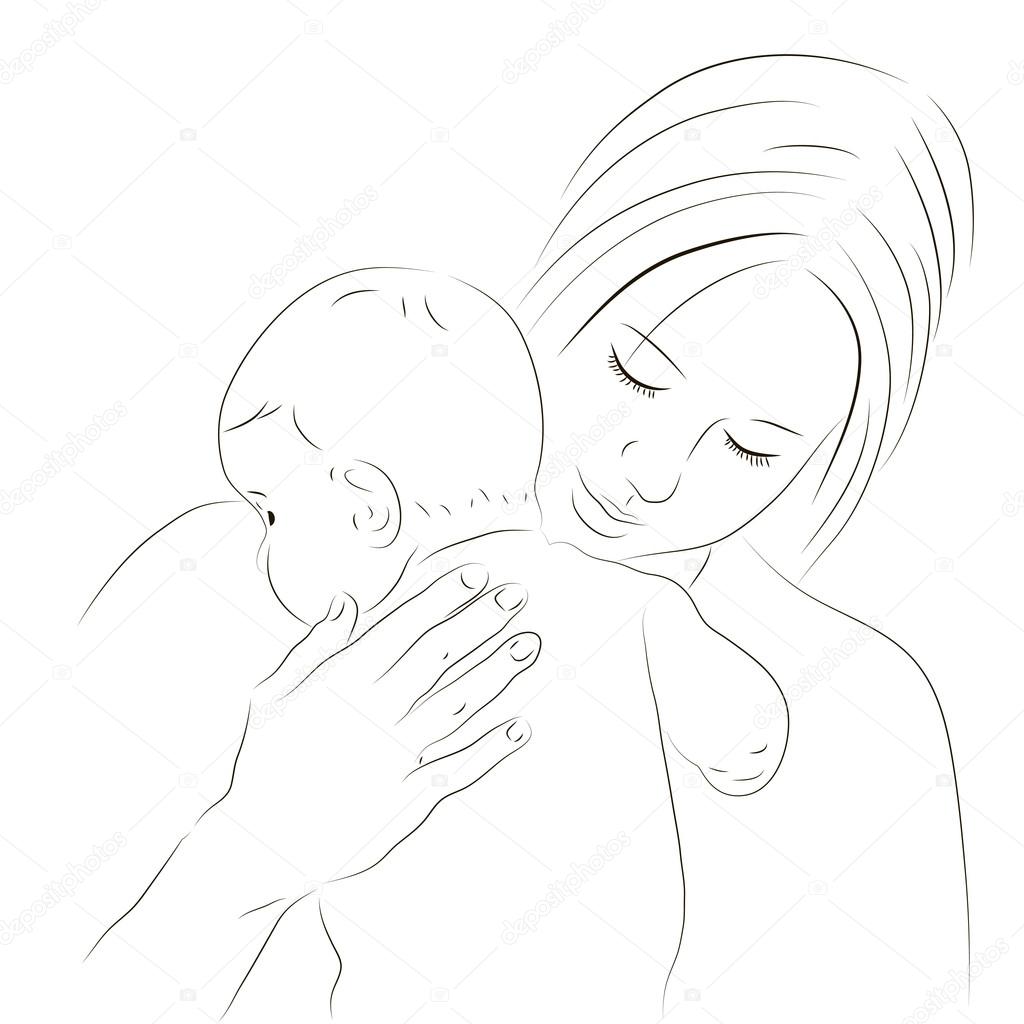 Newborn Baby And Mother Drawing