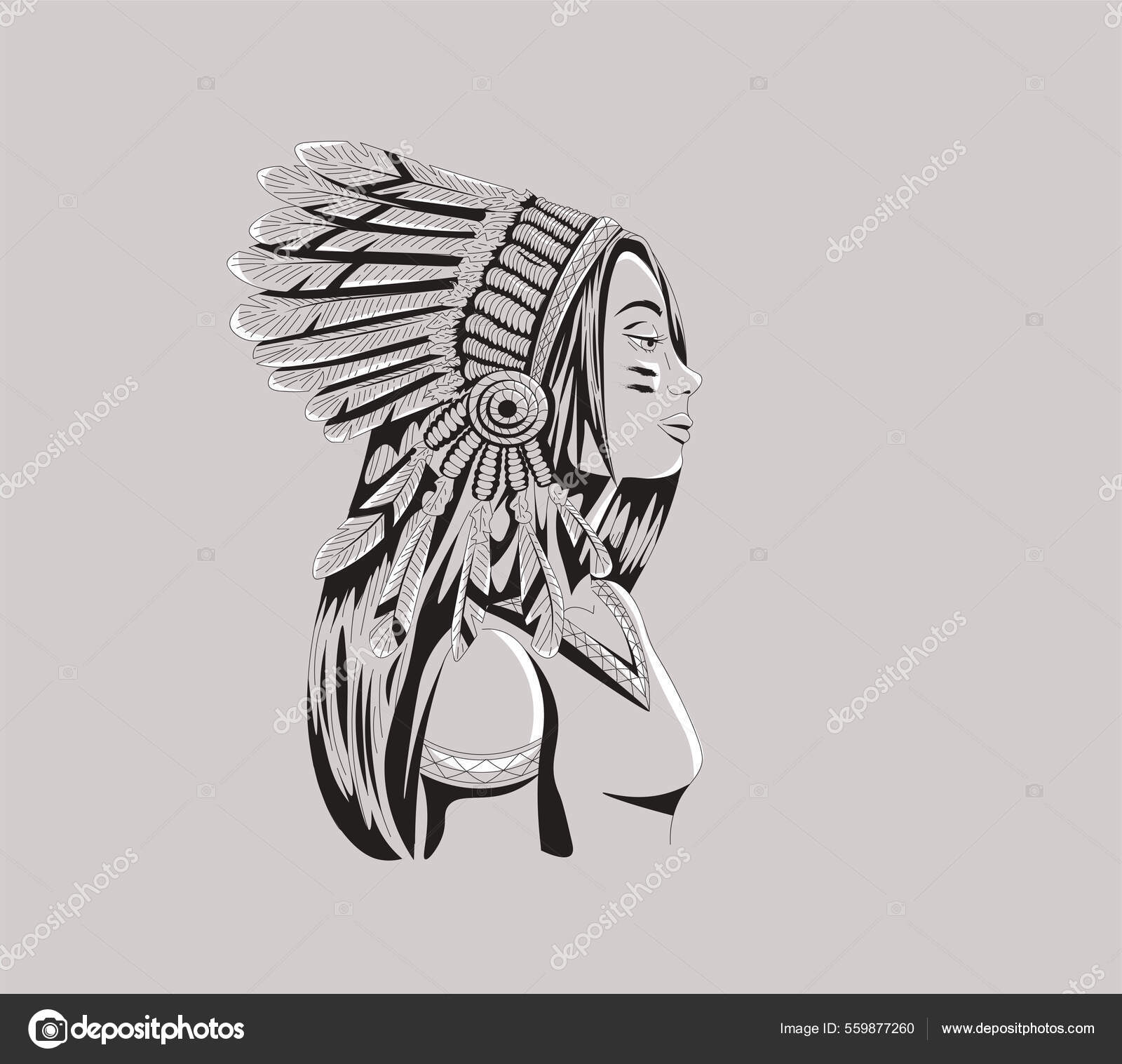 Apache Girl Sketch Wearing Traditional Male Clothes Feathers Tattoo ...