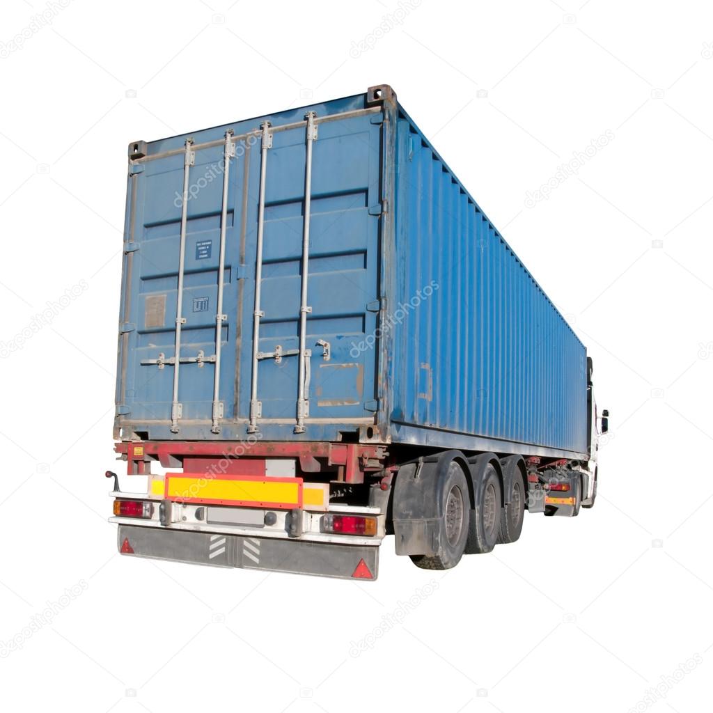 European flatbed 18-wheeler with metal container Stock Photo by ...