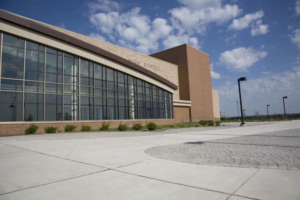 Modern high school on a sunny morning with blue sky and clouds Stock ...