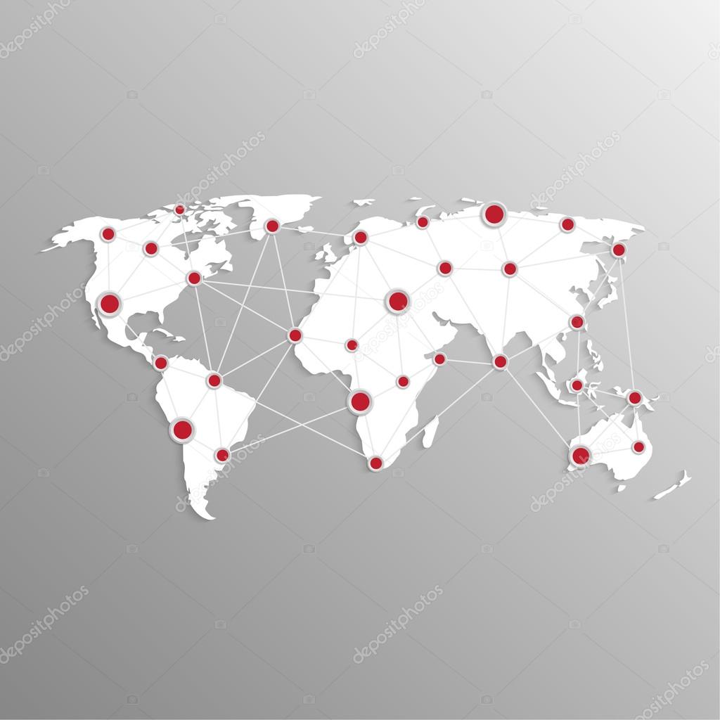 3d world map with red dots and communication system. — Stock Vector ...