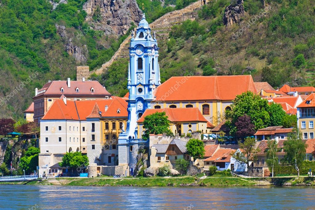 Durnstein Baroque Church on the river danube (Wachau Valley), Au ...