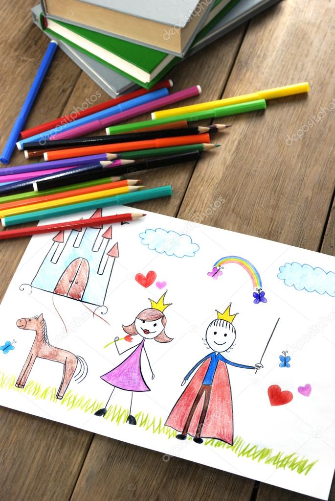 Kids drawing princess and prince — Stock Photo © itkach #19024577