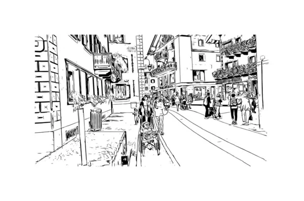 Imprimir Vista del edificio con hito de Livigno es la ciudad en Italia ...