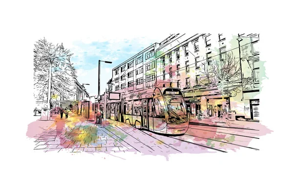 Print Building view with landmark of Nottingham is a city in central ...