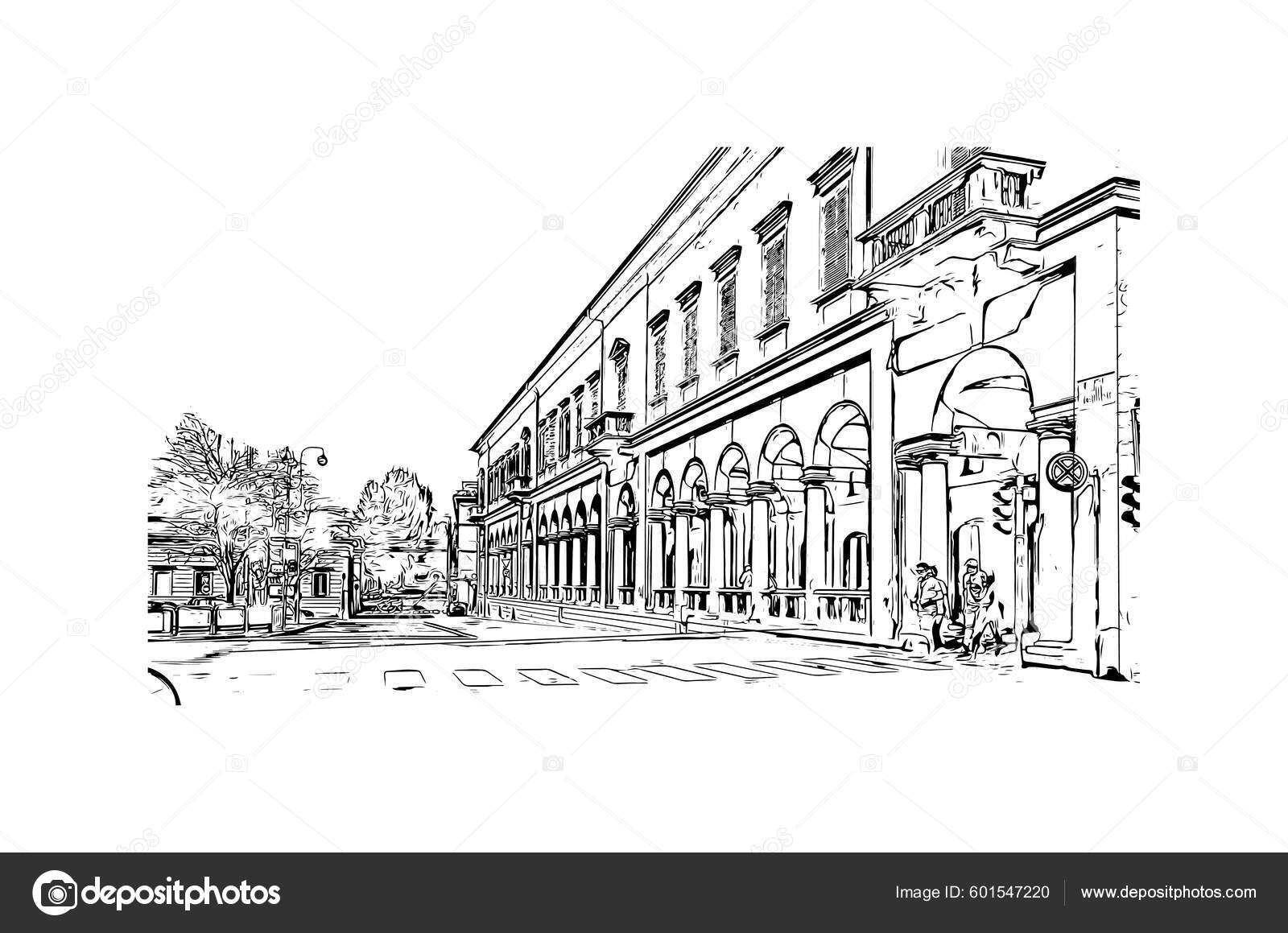 Print Building View Landmark Novara City Italy Hand Drawn Sketch Stock ...