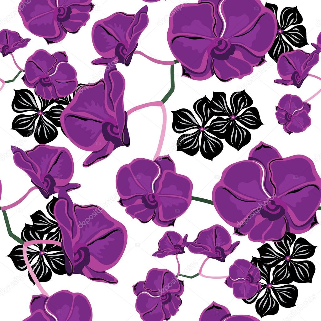 Floral Seamless Pattern With Orchids Hand Drawing Stock Vector Image