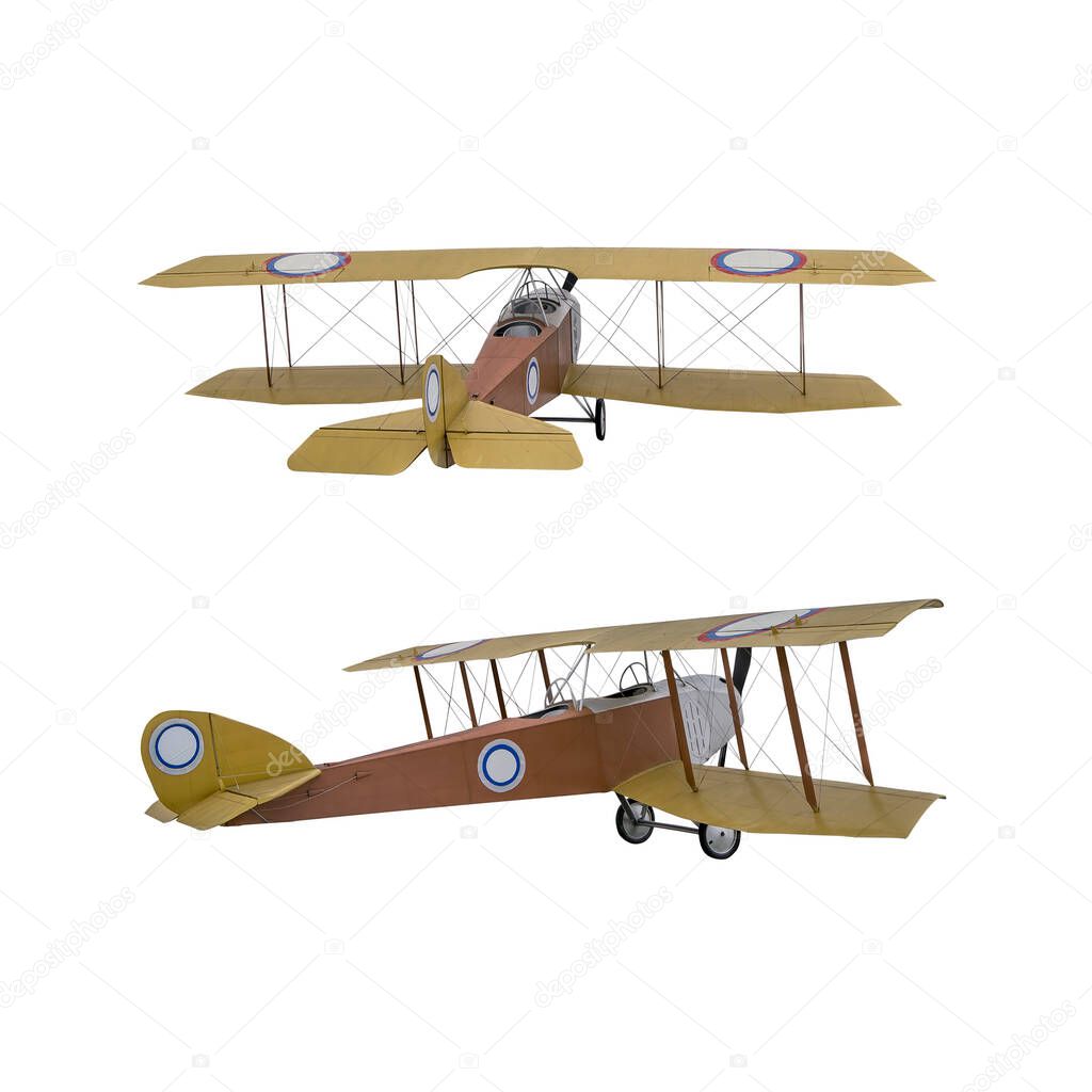 Histórico avión de hélice biplano vintage aislado sobre fondo blanco ...